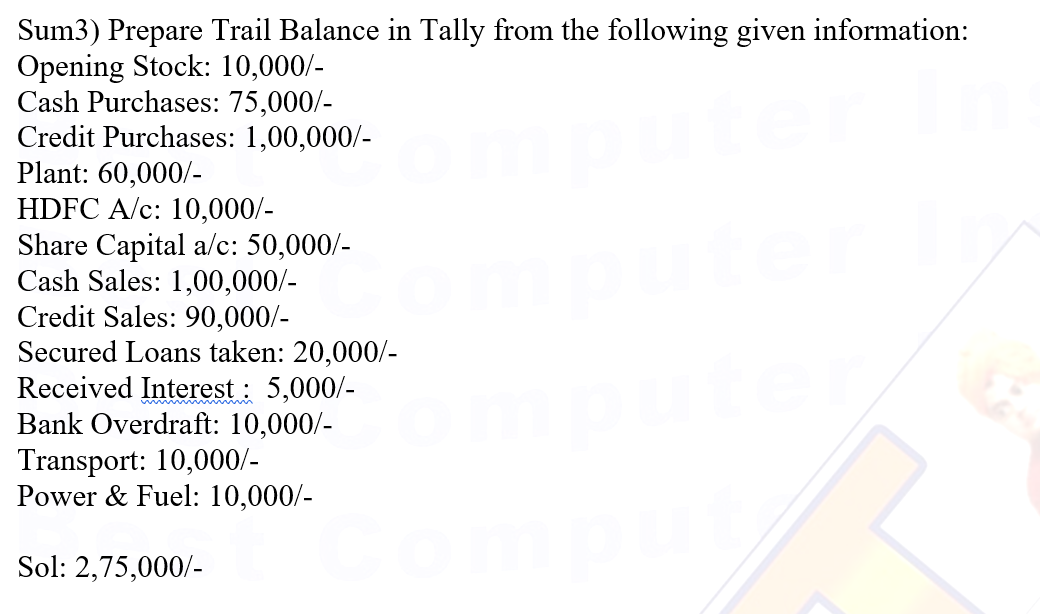 Ledger Creation sums – Best Computer Institute, Rajahmundry